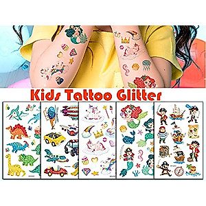 Temporary Tattoos for Kids | 120 Glitter + 20 Luminous Birthday Gift,Kids Party Favors Mermaid Butterfly Animal Dinosaur Pirate Space Fake