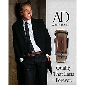 Access Denied Genuine Leather Dress Belts For Men - Mens Belt For Suits, Jeans, Uniform Brown Belt - Designed in the USA