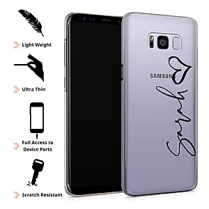 TULLUN Personalized Phone Case for Samsung Galaxy S9 Plus - Clear Hard Plastic Custom Cover Heart Name Individual Style Initials Text - Black Vertical Name&Heart