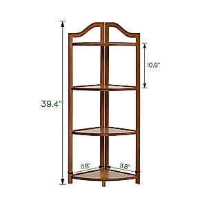MoNiBloom Bamboo 4 Tier Corner Shelf Rack Storage Multifunctional Kitchen Plant Stand for Kitchen Living Room Bedroom Balcony Patio Garden, Brown