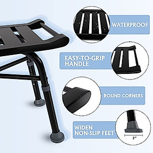 Shower Bench Bamboo Shower Chair for Inside Shower, 23.5 Inch Spa Bath Stool with Handles, Height Adjustable Shower Stool Bath Chair for Adults Seniors and Disabled (Black)