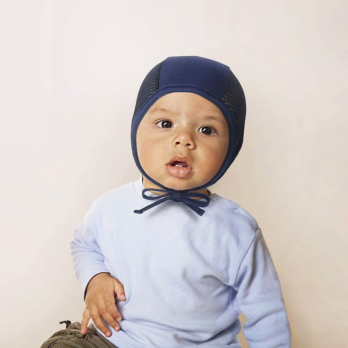 JELLYTREE Baby Hat Bonnet Summer Mesh Breathable Soft Toddler Boys Fashion Caps Baby Hearing Aid Hat Infant Beanies, Grey+Navy_L