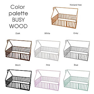 BUSYWOOD House Wooden Playpen - Montessori Floor Bed with Safe Gate - Toddler Bed - Floor Bed - Frame with Fence and Door - Toddler Bedroom Furniture - Full, Twin, Queen, King size (Model 6)