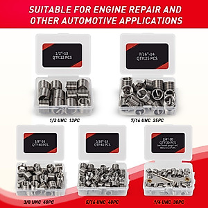 AKM 338Pc Thread Repair Kit, HSS Drill Helicoil Repair Kit SAE&Metric，1/4" 5/16" 3/8" 7/16" 1/2" M5 M6 M8 M10 M12 Kit with Thread Gauge
