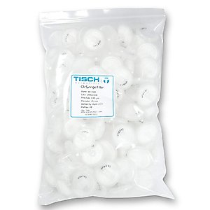 Tisch Brand SF14488 Cellulose Acetate Syringe Filter, 0.45um, 25mm, 1/pk/100 per Pack | Wettability: Hydrophilic | Maximum Operating Temperature: 50 Degrees C | Burst Pressure (psi): 87 |