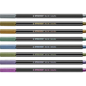 STABILO Premium Metallic Fiber-Tip Pen Pen 68 metallic - Tin of 8 - Assorted Colors with Hanging Loop