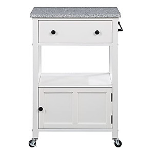 OS Home and Office Furniture Fairfax Model FRXG-11 White Kitchen Cart with Doors, Towel Rack, and Drawer
