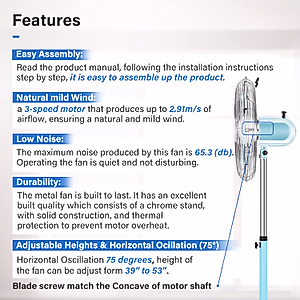 InfiniPower 16 Inch High Velocity Stand Fan, Adjustable Heights, 75°Oscillating, Quality Made Fan with 3 Settings Speeds, Heavy Duty Metal for Industrial, Commercial, Residential, Color: Green