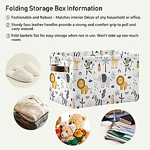 Storage Bin Basket 1 pcs Large Foldable Clothes Bag Collapsible Fabric Laundry Hamper Folding Washing Bin (Rectangle-Elephant Zebra Lion Monkey Animal)
