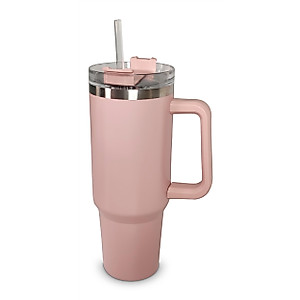 LITHOS Store Stay Hydrated On-The-Go with 40 Oz Stainless Steel Tumbler - Handle, Straw Included Ideal for Travel, Office, and Outdoor Adventures Pink