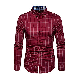 Men's Striped Wrinkle Free Dress Shirt Regular Fit Button Down Shirts Plaid Solid Slim Fit Long Sleeve Shirts (Red,5X-Large)