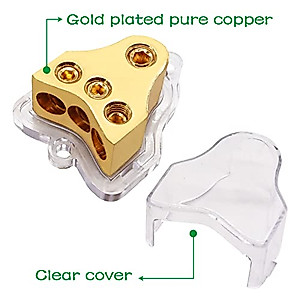 Seamaka 3 Way Copper Power Distribution Block 0/2/4 Gauge in 4/8/10 Gauge Out for Car Audio Splitter O-070