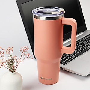 AQUAPHILE 40 oz Insulated Tumbler with Handle, Stainless Steel Travel Mug with Lid and Straw, Double Wall Vacuum Leak Proof Portable Coffee Tumbler, Thermal Cup for Car, Camping, Outdoor(Peach Pink)