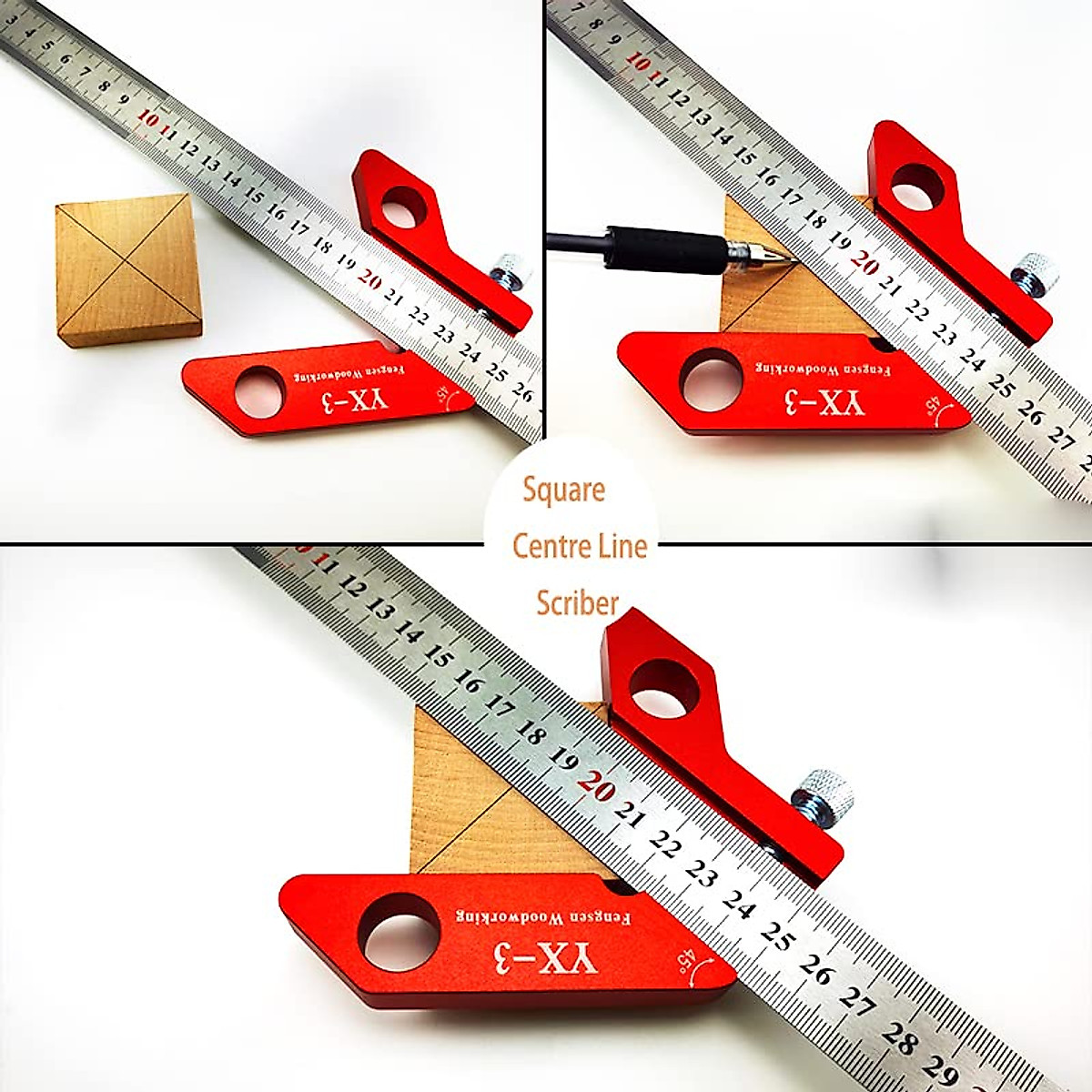 Center Finder Woodworking Square Center Scribe Circle Center Finder 45° 90° Scribe Scribing Rule Layout Gauge Magnetic Wood Measuring Scribe Tool