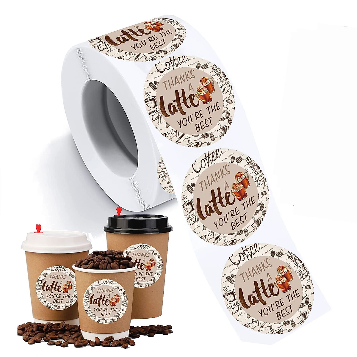 2 inch Thanks A Latte Appreciation Thank You Stickers Coffee Holiday Themed Sticker Labels for Party Favors,Small Business,Packaging Seals 500pcs