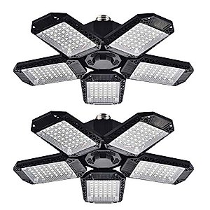 2 Pack LED Garage Lights, 120W Deformable LED Garage Ceiling Lights with 5 Adjustable Panels, 12000LM E26 LED Shop Lights for Garage, Basement, Barn, High Bay Light (2 Pack)