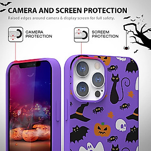 CAROKI Halloween Matte Phone Case for iPhone 13 Pro Max with Purple Matte Halloween Ghost Pumpkin Pattern Soft TPU Anti-Fall Protective Slim Shockproof Cover for iPhone 13 Pro Max