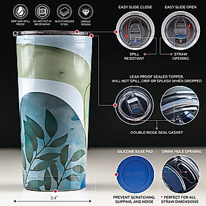 Greenline Goods Frida Kahlo Floral Insulated Travel Tumbler – 20 oz Triple Insulated Stainless Steel Coffee Tumbler with Lid, Dishwasher Safe, Non-Slip Silicone Base, Double Wall, Vacuum Sealed