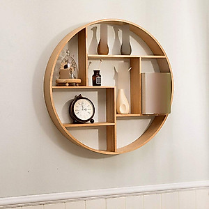 LLRYN Round Wooden Wall Shelf Racks Antique Wood Floating Shelves, Bedroom Decorative Wall Shelves, Living Room, Bathroom, Kitchen, Office, etc.