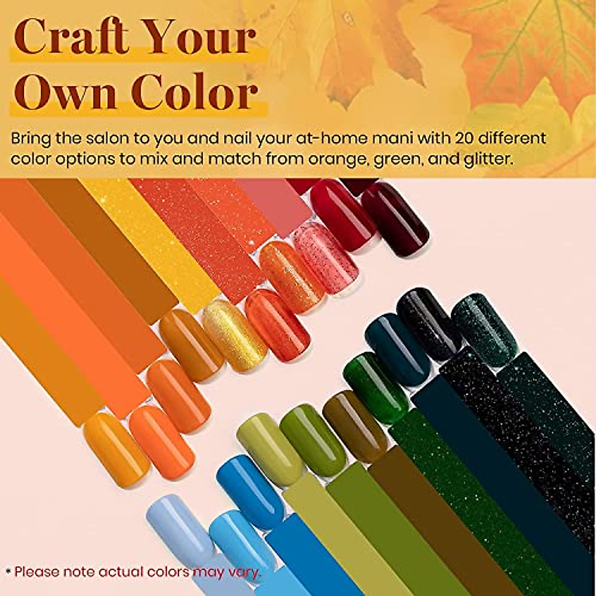 Beetles Fall Winter Gel Nail Polish Kit, Red Yellow Orange Green Gel Polish Set with Glossy & Matte Gel Top Coat Base Coat Soak Off Nail Lamp Christmas Mother's Day Gifts for Women, 20 Pcs