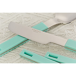 ANNOVA Silverware Set 20 Pieces Stainless Steel Cutlery Color Block Handle Modern Style Flatware - 4 x Dinner Knife; 4 x Dinner Fork; 4 x Salad fork; 4 x Dinner Spoon; 4 x Dessert Spoon (Turquoise)