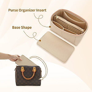LOUKAYCCI Purse Organizer & Base Shaper Fit Speedy 25 & Neverfull PM, Goyards, MK,Longchamps More,Felt Bag Organizer Insert for Handbags with Metal Zipper [Bag in Bag] (Medium, Beige)
