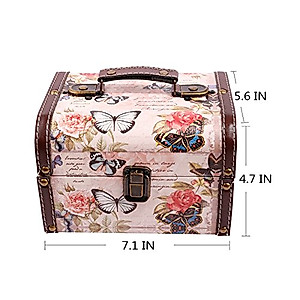 WaaHome Butterfly Wooden Treasure Boxes Decorative Jewelry Keepsakes Box for Kids Girls Women Gifts,Pink (7.1''X5.6''X4.7'')