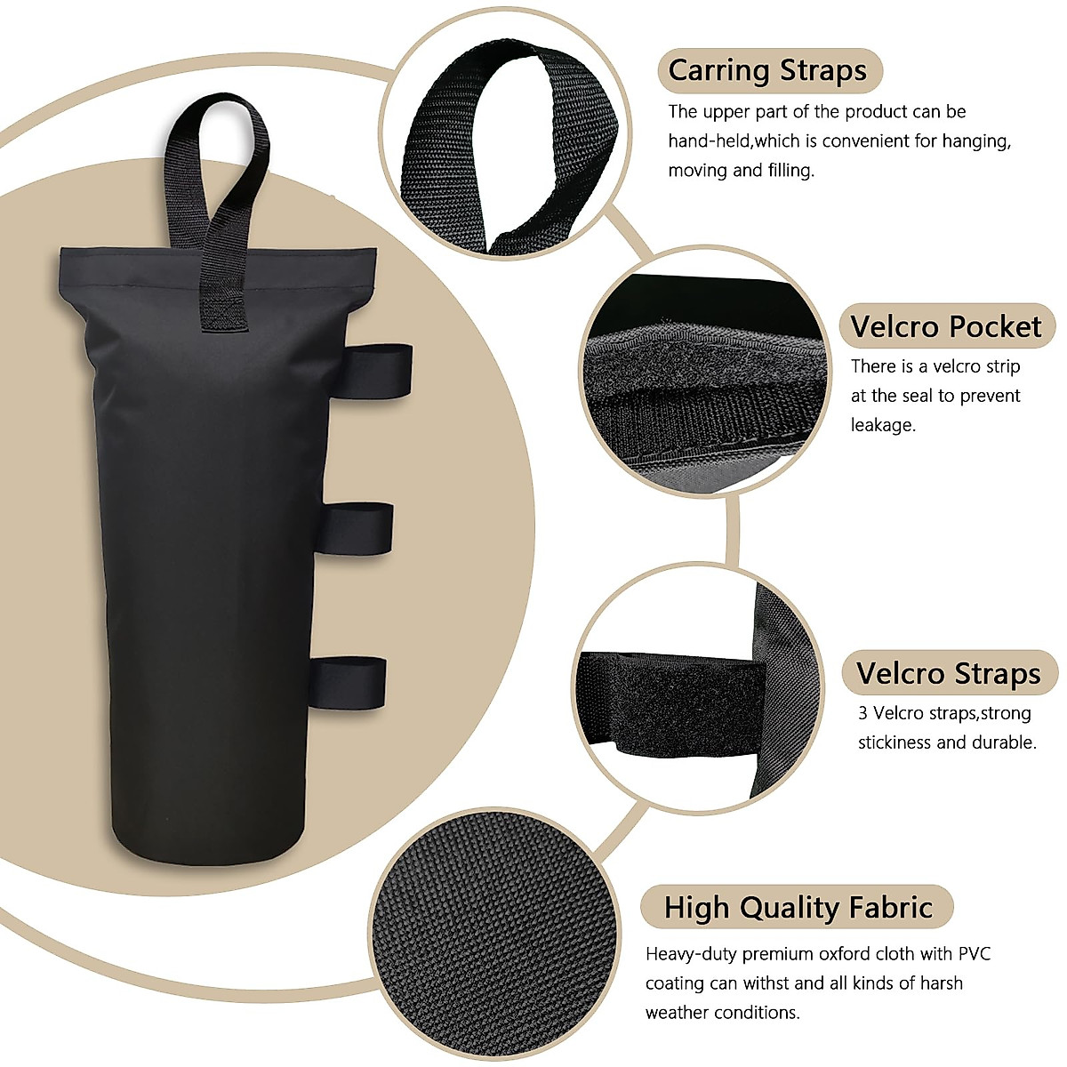 Canopy Weights Set of 4，Heavy Duty Canopy Weight Bags (120 lbs) for Ez Pop up Canopy Tent Outdoor Instant Canopies, Black (without Sand) ，Set of 4