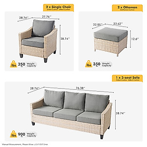 ovios 5-Piece Wicker Patio Furniture Set with Ottoman, Conversation Set with Water Resistant Thick Cushions, Outdoor Sectional Sofa for Outside Patio Balcony(Grey)