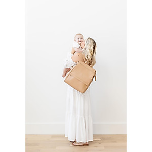 MIA + SOPHIA Leather Diaper Bag Backpack with USB Charging Port, Changing Pad, Stroller Straps, Bottle Holder (Brown Sophia)