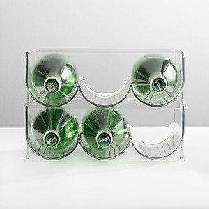 mDesign Stackable Plastic 3 Bottle Refrigerator Wine Rack - Kitchen Storage Organizer for Champagne, Wine or Water Bottles - Stacking Wine Organizer for Fridge - Ligne Collection - 4 Pack - Clear