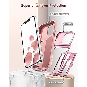 WeLoveCase for iPhone 13 Pro Wallet Case for Women with Credit Card Holder & Hidden Mirror, Two Layer Shockproof Heavy Duty Protection Cover Protective Case for iPhone 13 Pro - 6.1 Inch Rose Gold