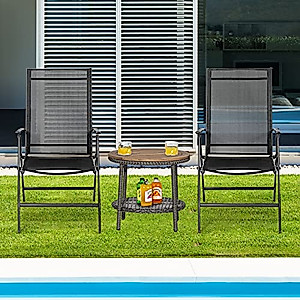 Tangkula Set of 2 Patio Foldable Dining Chairs, Outdoor Portable Camping Chairs with Armrest High Backrest, Folding Chairs for Porch, Poolside, Garden, Balcony, Backyard (Black)