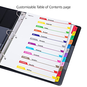 Amazon Basics 12 Tab Monthly Dividers for 3 Ring Binder, Customizable Table of Contents Page, Multicolor, 10-Pack