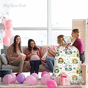 Large Baby Shower Bags Safari Jungle Animals Gift Bags Plastic Present Bag Gift Wrap Baby Shower Gender Reveal Party Birthday Party Favors Supplies with Ropes 36 * 48 Inch