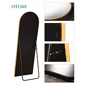 Otlsh Floor Mirror, Arched Full Length Mirror with Stand, Standing Mirror, Full Body Mirror, 64.2"×21.3" Large Mirror, Wall Mirror, Freestanding, Wall Mounted, 1.1" Thickness Aluminum Frame - Gold