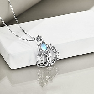 WINNICACA Fox Necklace for Women Sterling Silver Fox Pendant Jewelry with Moonstone Fox Gifts for Women Birthday Christmas Gifts for Women