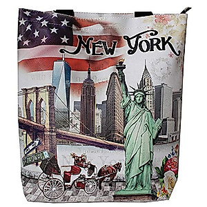 New York USA Flag Souvenir Shopping Shoulder Tote Bag Statue Liberty Green