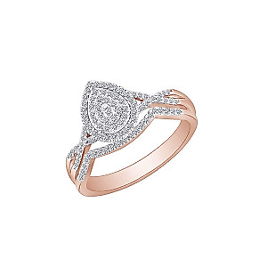 AFFY 0.25 Carat (Cttw) Round White Natural Diamond Pear Frame Infinity Split Shank Engagement Wedding Bridal Ring Set In 10k Solid Rose Gold (I-J Color, I2-I3 Clarity, 1/4 CT) Ring Size-5