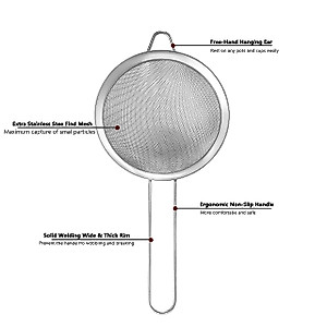 Fine Mesh Strainers for Kitchen, COKUMA Stainless Steel Metal Hand Small Mini Sieve Strainer, Cocktail Strainer Tea Coffee Juice Strainer，Food Strainer with Handlle (3.35inch, Silver)