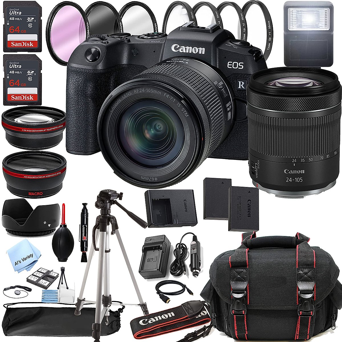 Canon EOS RP Mirrorless Digital Camera with RF 24-105mm f/4-7.1 STM Lens + 128GB Memory + Case + Tripod + Filters (38pc Bundle) (Renewed)
