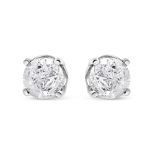 .925 Sterling Silver 3/4 Cttw 4-Prong Round-cut "Salt and Pepper" Diamond Classic Stud Earrings (H-I Color, I3 Clarity)