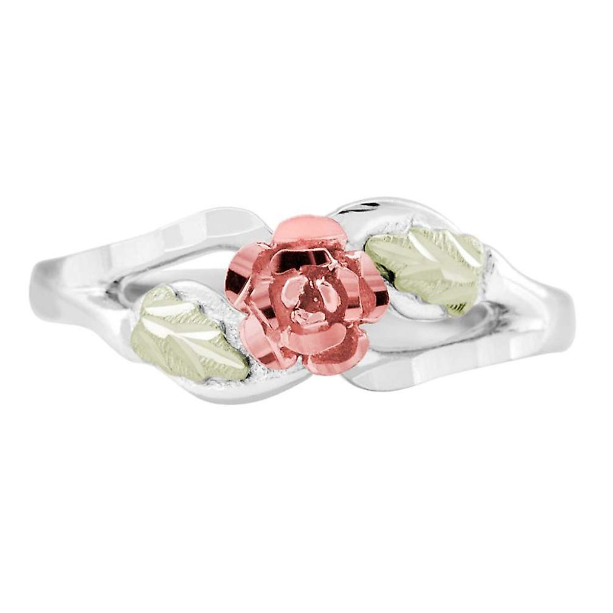 Blooms Rose Flower Diamond-Cut Ring, Sterling Silver, 12k Green and Rose Black Hills Gold Size 7