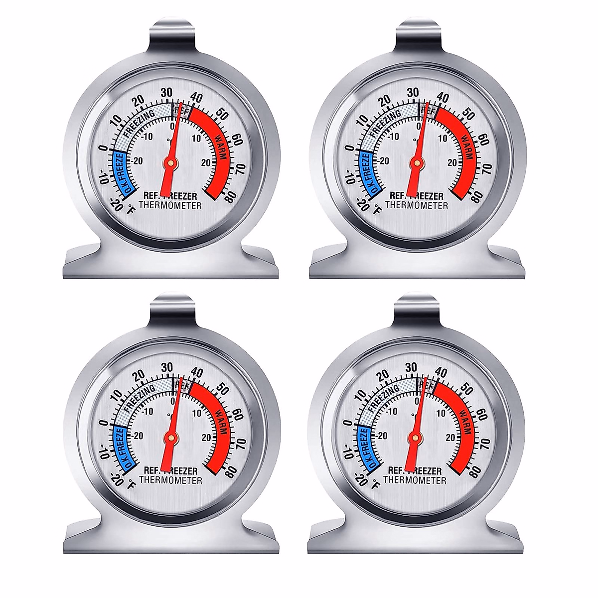 4 Pack Refrigerator Thermometer -30-30 deg C/-20-80 deg F, Classic Fridge Thermometer Large Dial with Red Indicator Thermometer for Freezer Refrigerator Cooler