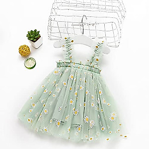 Daisy Suspenders Clothes Beach Baby Floral Kids Dress Casual Girl Toddler Summer Girls (Mint Green #4, 1-2 Years)