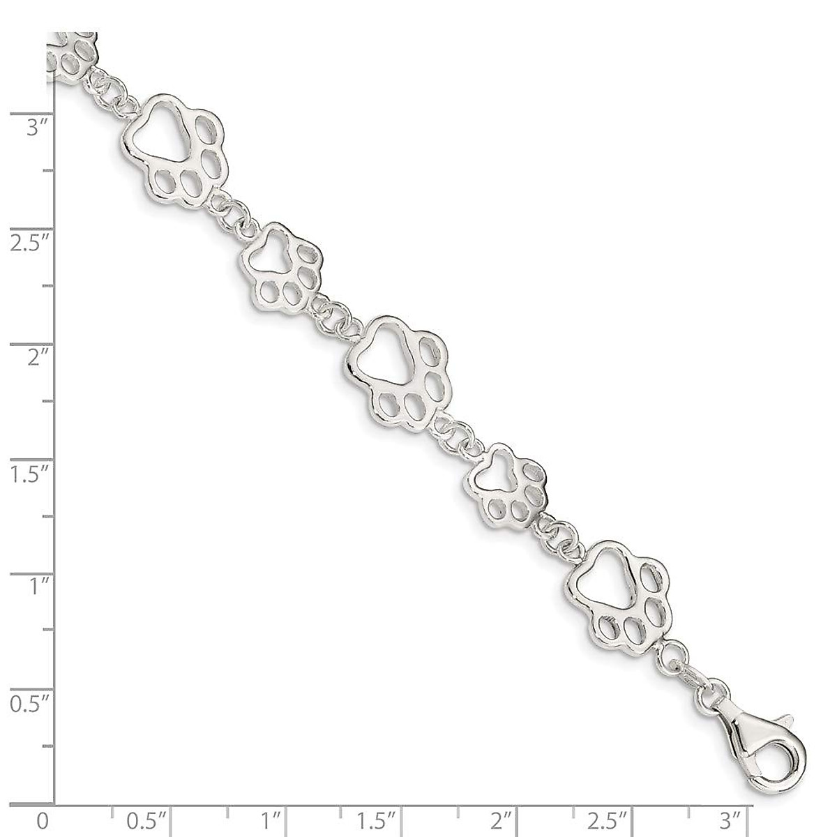 Solid 925 Sterling Silver Paw Print Bracelet - with Secure Lobster Lock Clasp 8.5" (Width = 13mm)