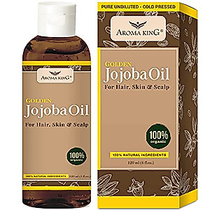 aroma king 100% Pure Organic Jojoba Oil - Natural Unrefined, used to Moisturizer Face, Hair, Skin, Nails, Cuticles, Stretch Marks & Sensitive Skin 4 Fl Oz. (120 ML) (4 Fl Oz)