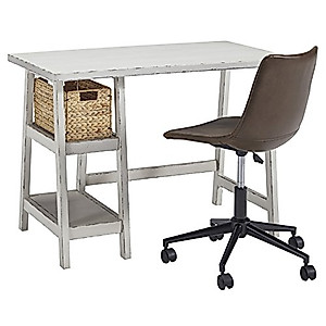Signature Design by Ashley Mirimyn Farmhouse Home Office Small Desk with Basket, Antique White