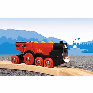 BRIO World 33592 Mighty Red Action Locomotive - Battery Operated Toy Train with Light, Sound Effects | Ideal for Kids Age 3 Compatible with All Tracks and Vehicles