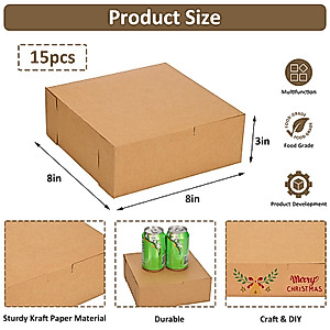 Moretoes Bakery Boxes, 8x8x3 Inch Bakery Containers Brown Kraft Paper for Cupcake, Cookies and Baked Goods Set of 15
